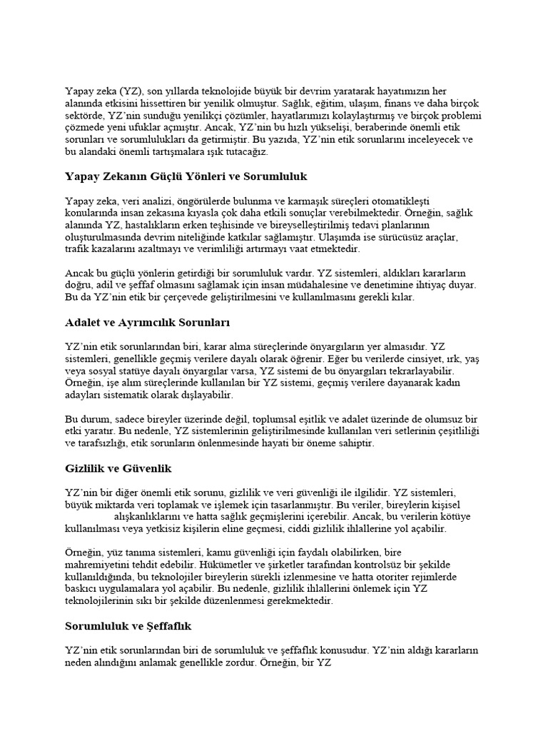 Yapay Zeka Ve Etik Sorunlar | PDF