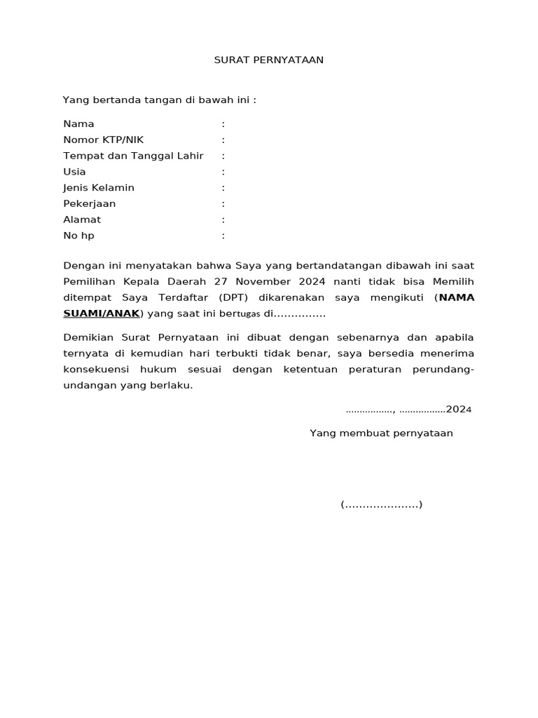 SURAT - PERNYATAAN ANGGOTA DPTB | PDF