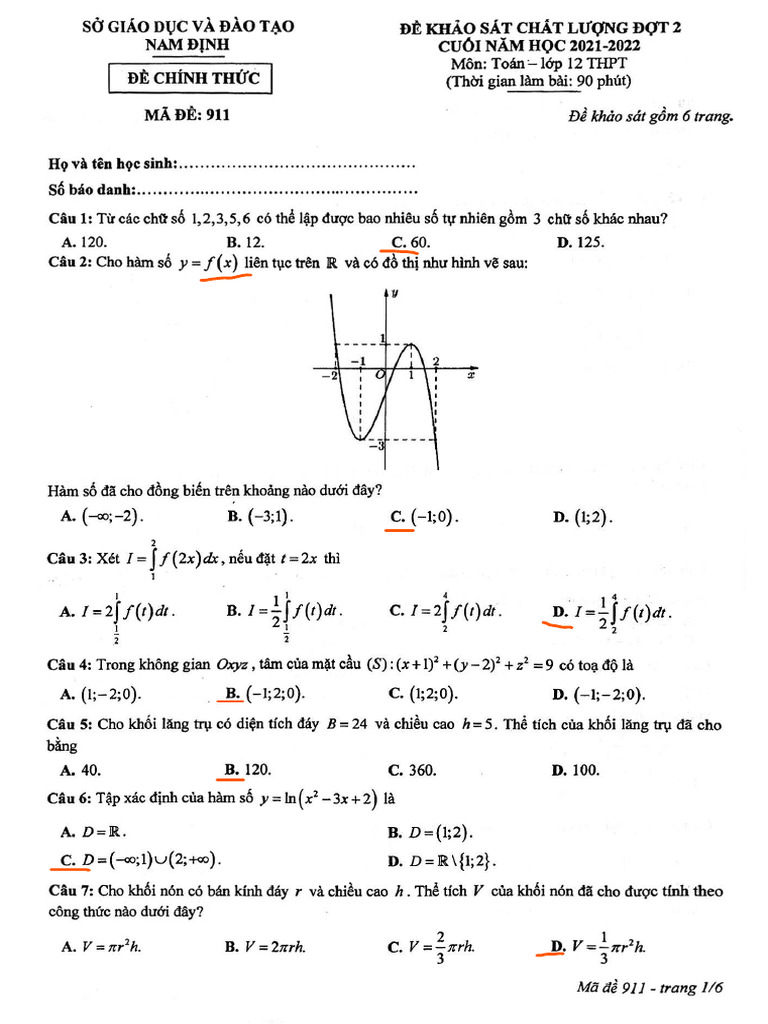 De Thi Thu Lan 3 CDC So Nam Dinh Lan 2 | PDF