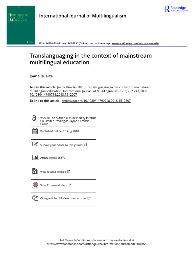 Translanguaging in The Context of Mainstream Multilingual Education 2 | PDF | Pedagogy ...