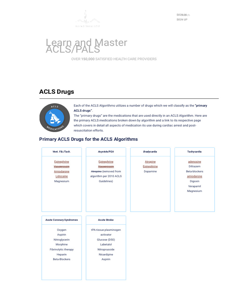 ACLS Drugs | PDF | Cardiology | Cardiovascular System