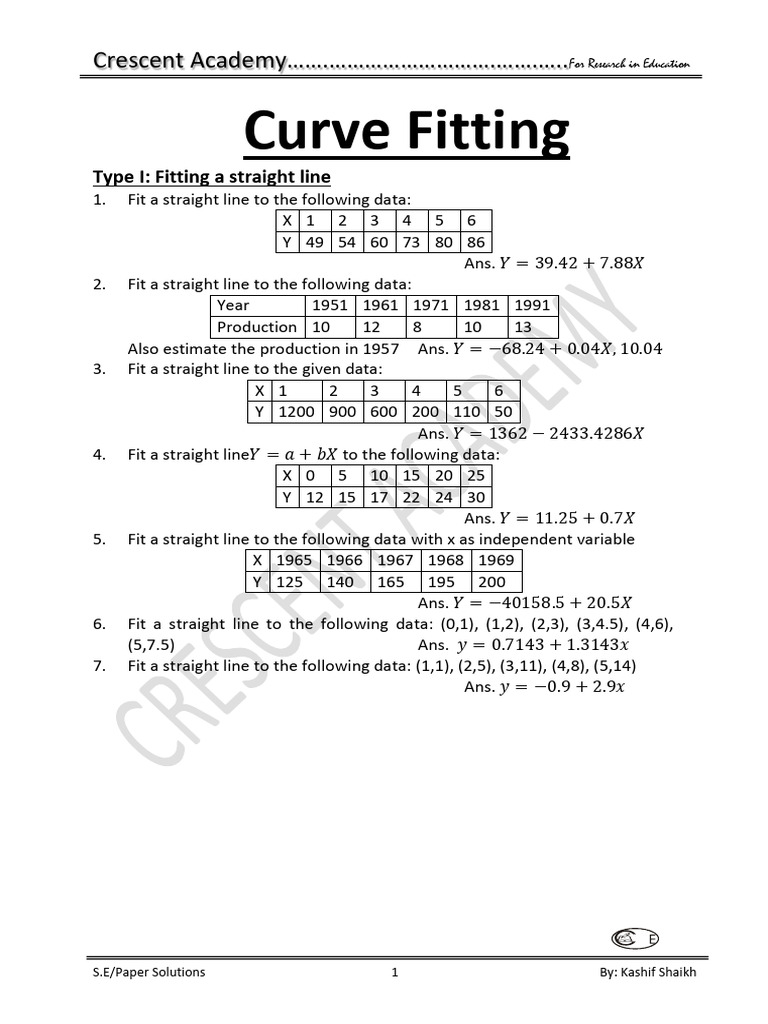 Exam Soln Curve Fiting (Updated May20) | PDF | Ordinary Least Squares | Least Squares