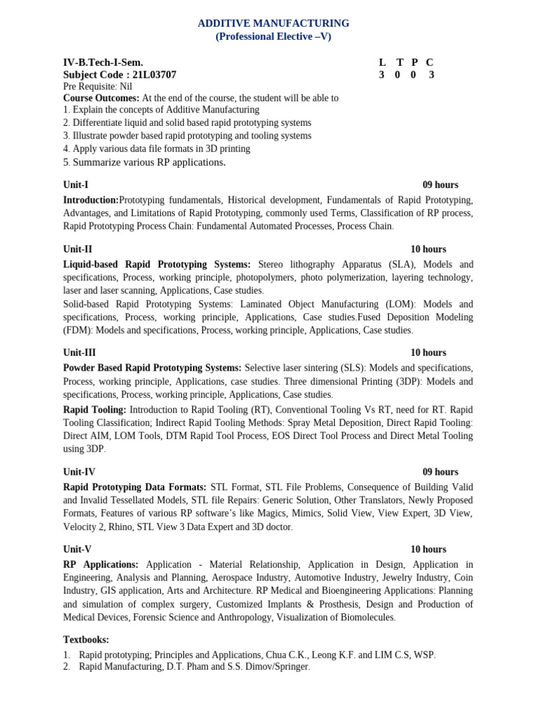 AM SYLLABUS | PDF | 3 D Printing | Design