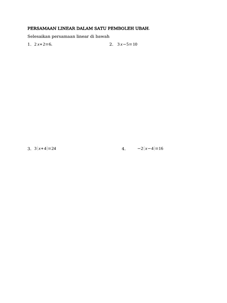 Latihan - Persamaan Linear Form 1 | PDF