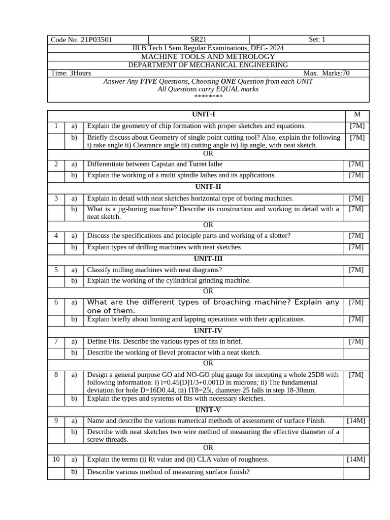 MTM MODEL Q PAPER | PDF | Tools | Industrial Processes