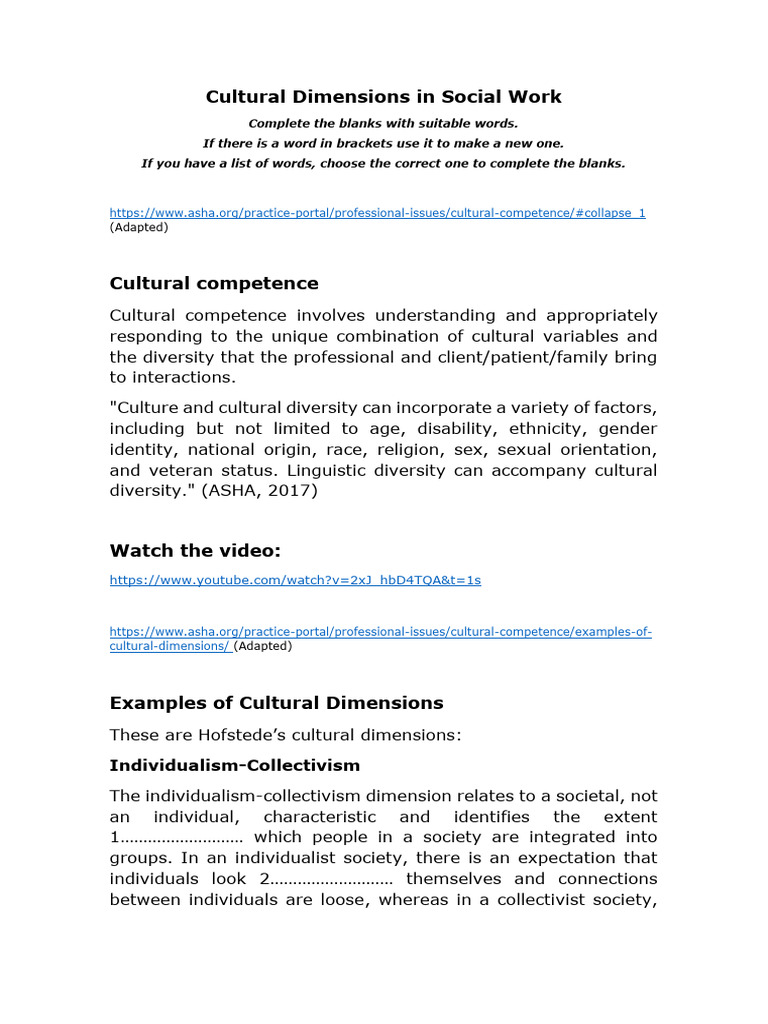 Cultural Dimensions in Social Work Practice | PDF | Behavioural ...