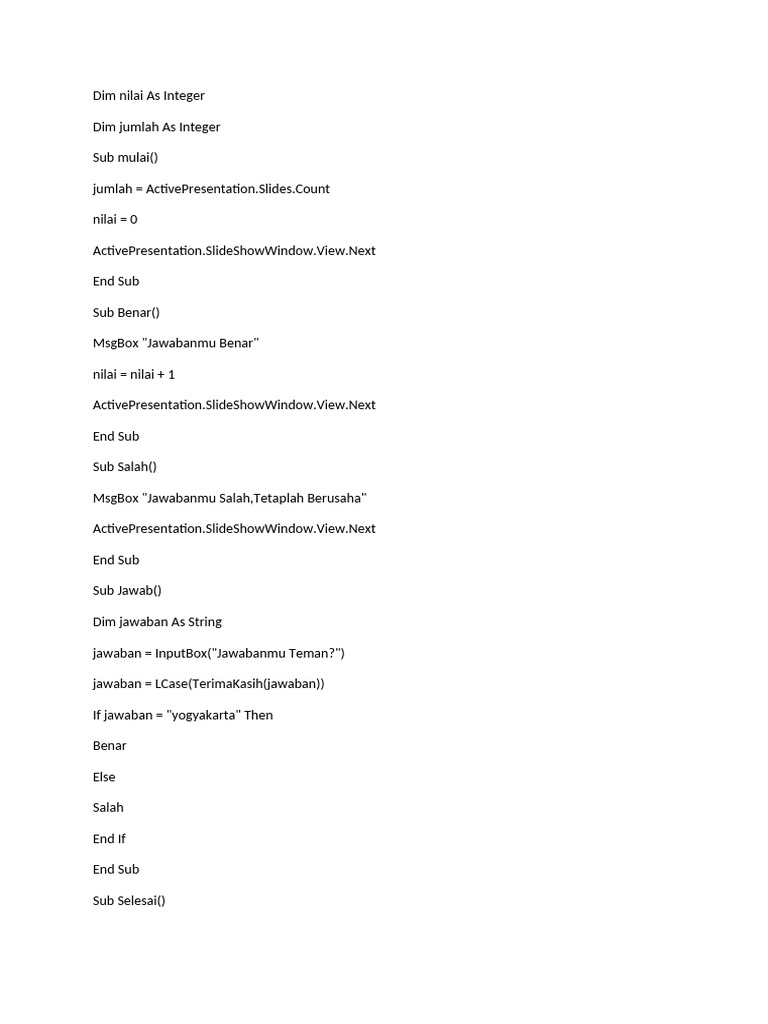 Dim Nilai As Integer | PDF