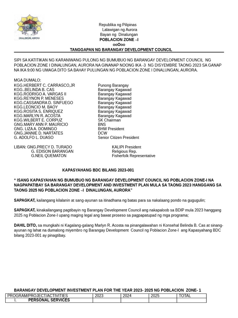 BDC Reso 2023-001 Bdip | PDF