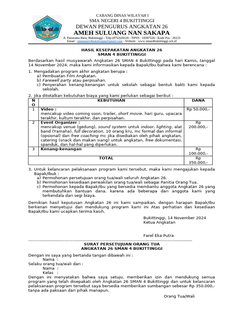 Surat Pemberitahuan Hasil Kesepakatan Dewan Angkatan | PDF Surat Pemberitahuan Hasil Kesepakatan Dewan Angkatan | PDF
