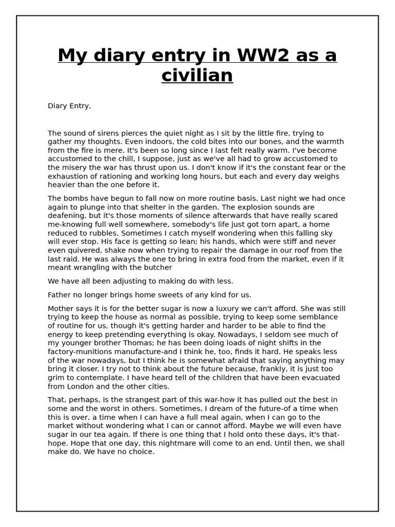 My Diary Entry in WW2 As A Civilian | PDF | Poetry