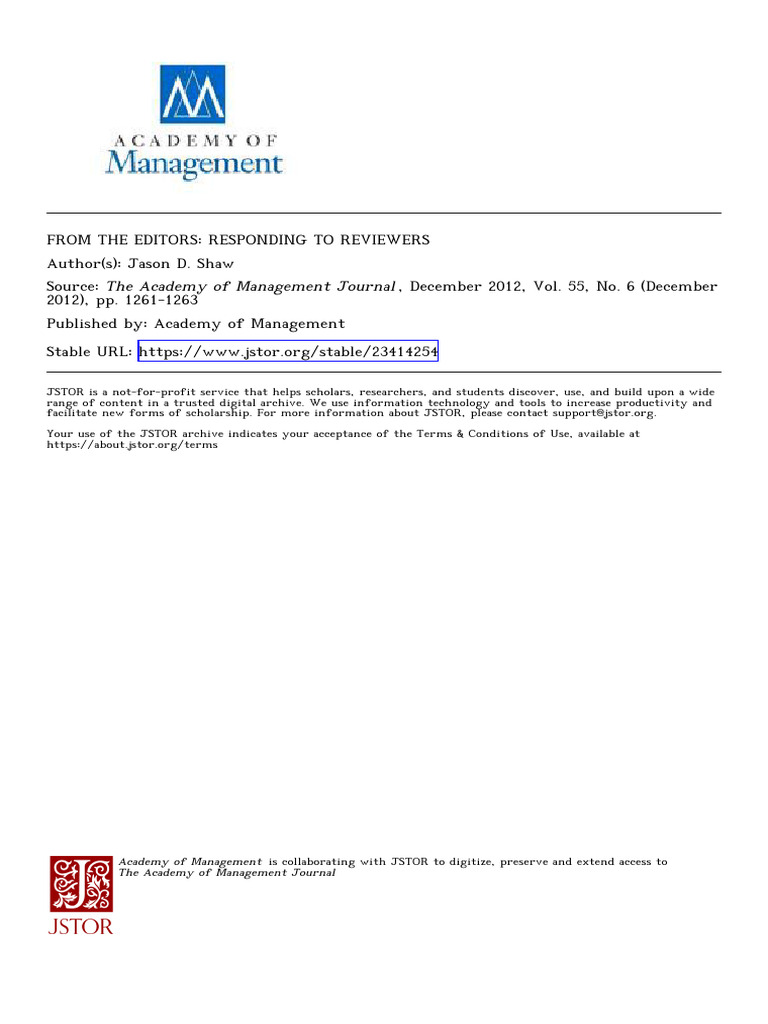 Shaw EDITORSRESPONDINGREVIEWERS 2012 | PDF | Cognition