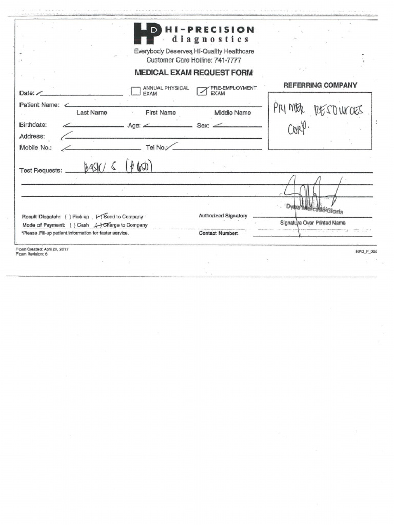 Hi Precision PEME Referral Slip | PDF