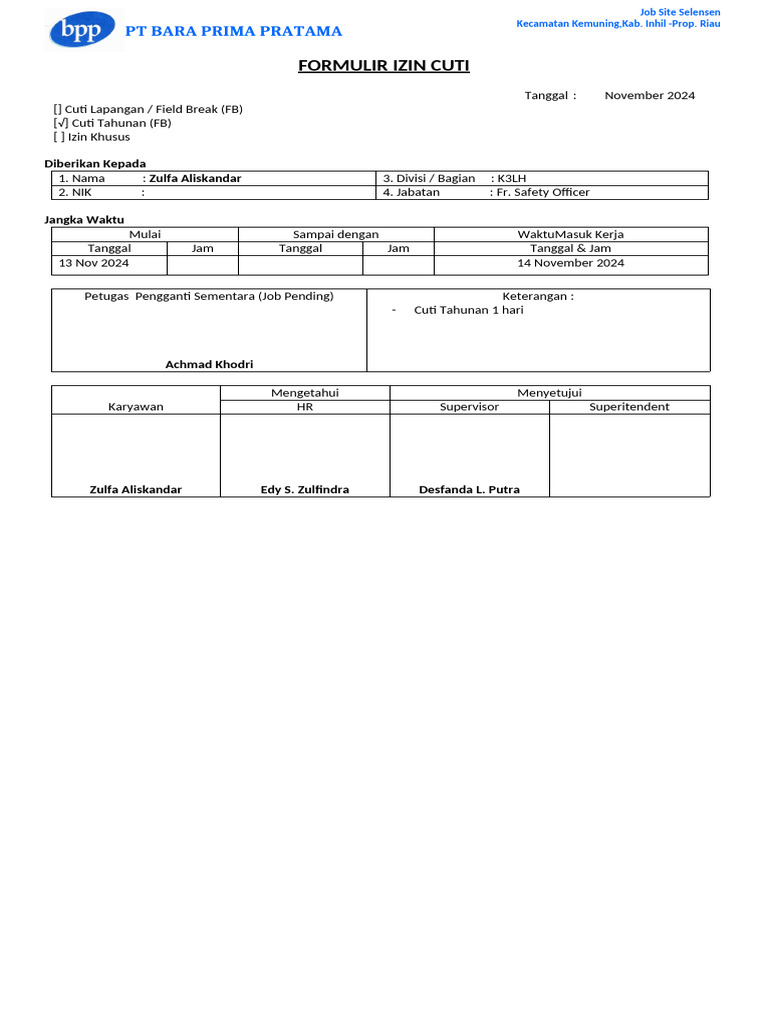 FORMULIR IZIN CUTI lOKAL | PDF