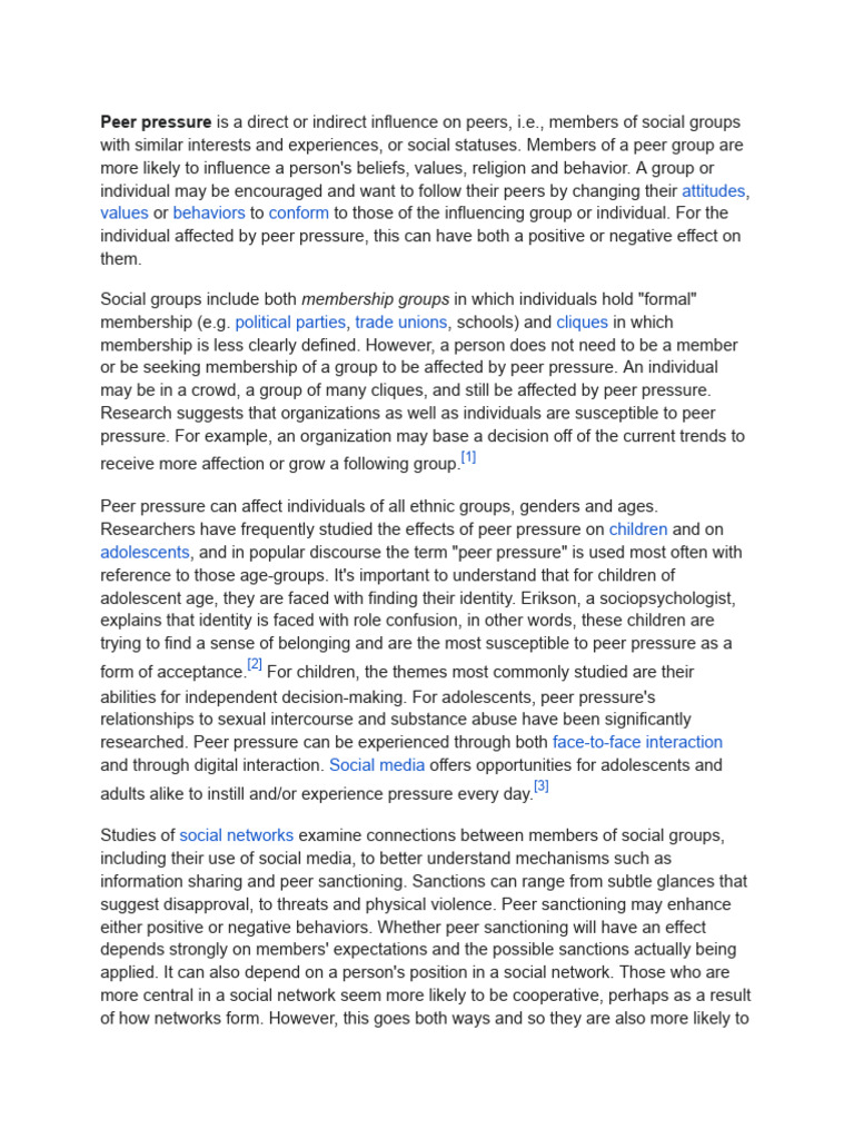 Peer Pressure Is A Direct or Indirect Influence On Peers | PDF ...