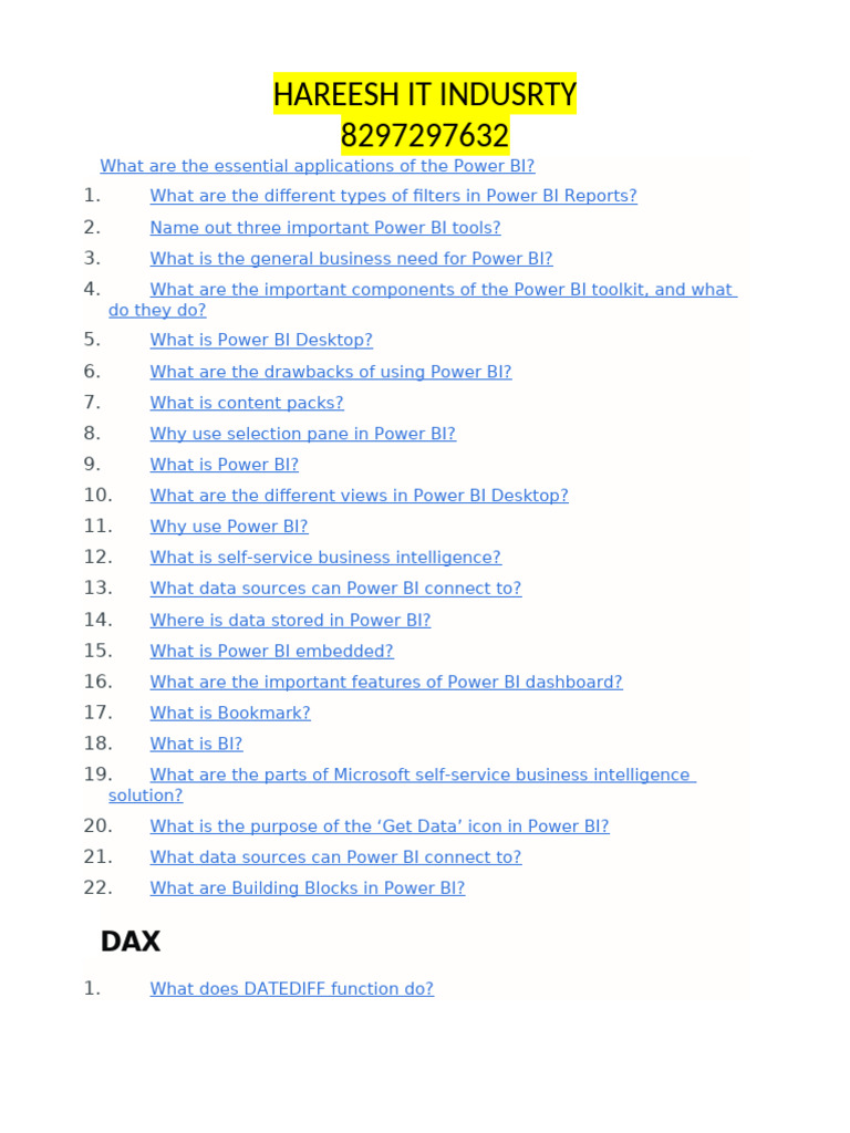 Hareesh It Industry .Power Bi 1 | PDF | Microsoft Excel | Databases