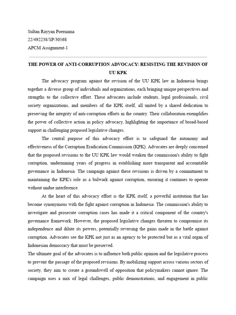 Sultan Rayyan Poernama - APMC Assignment-1 | PDF | Corruption | Political Science