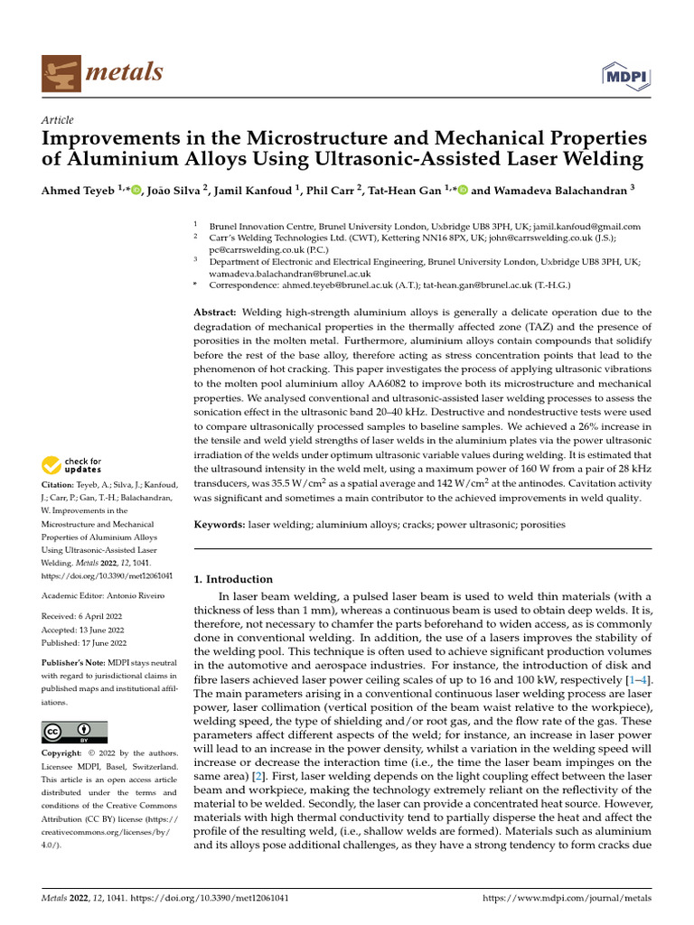 Improvements in The Microstructure and Mechanical Properties of Aluminium Alloys Using ...