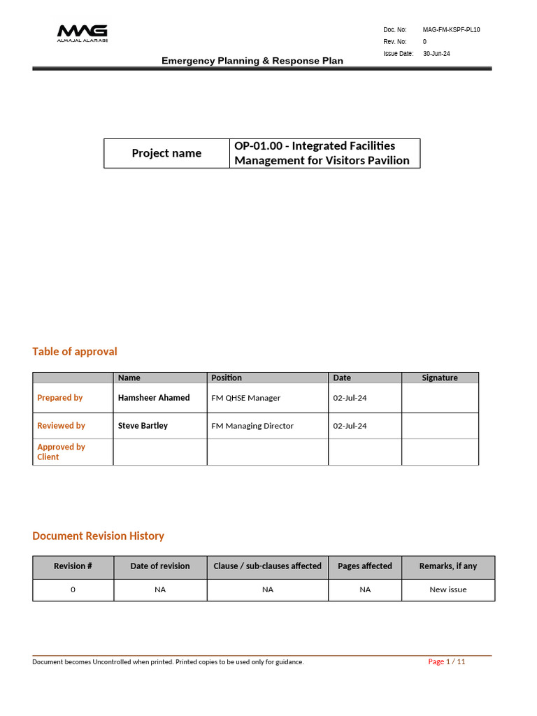 MAG-FM-KSPF-PL10-Emergency Planning & Response Plan | PDF | Emergency ...