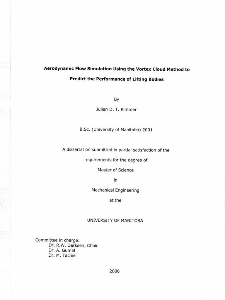 Rimmer - Aerodynamic Flow Simulation Using The Vortex Cloud Method To Predict The Performance of ...