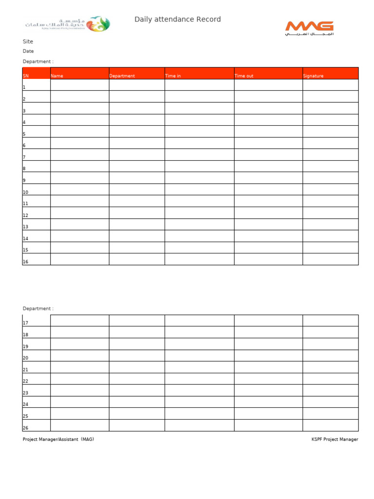 Daily Attendance Sheet Template | PDF