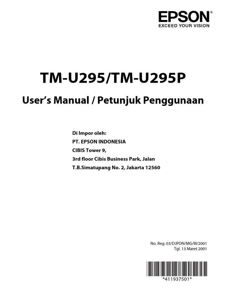 TM-U295/TM-U295P: User's Manual / Petunjuk Penggunaan | PDF | Technology & Engineering