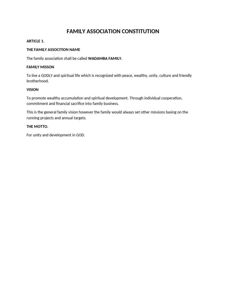 Family Constitution Sample | PDF | Committee | Feasibility Study