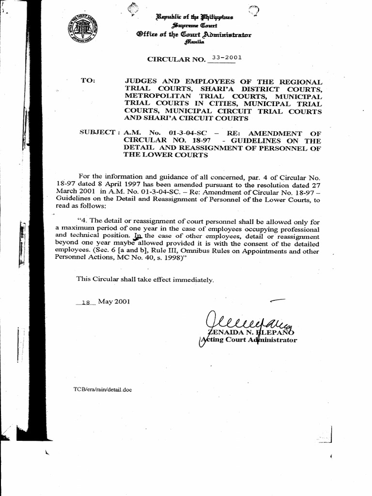 OCA Circular No. 33 2001 | PDF