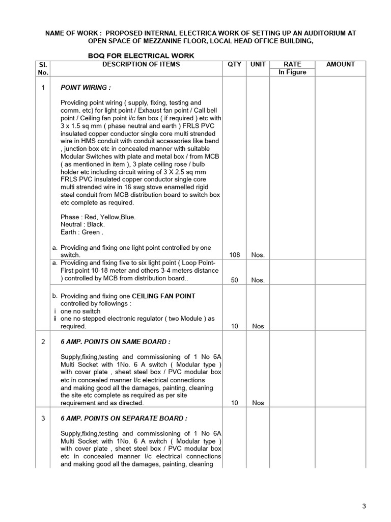 110420231806-Boq For Electrical Works Audi | PDF | Electrical Wiring ...
