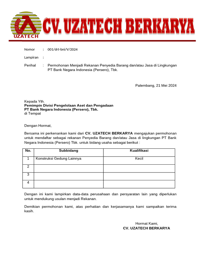 Format Surat Permohonan Rekanan | PDF