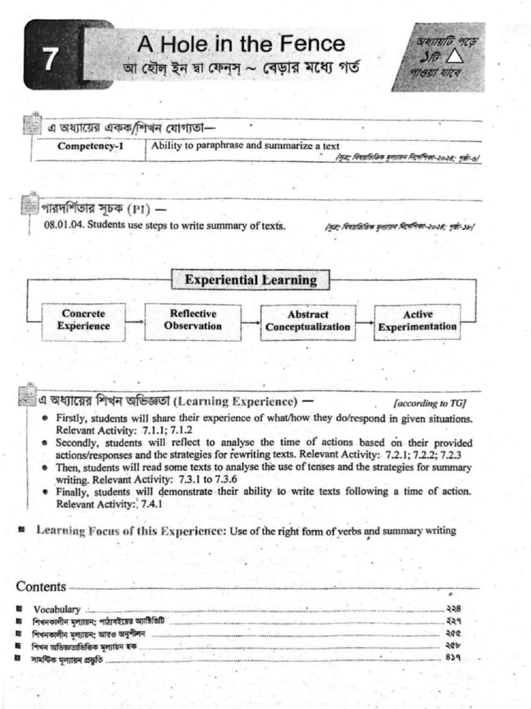A Hole in The Fence Chapter - Class 8 English | PDF