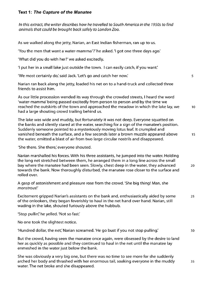 The Capture of the Manatee IGCSE Text | PDF