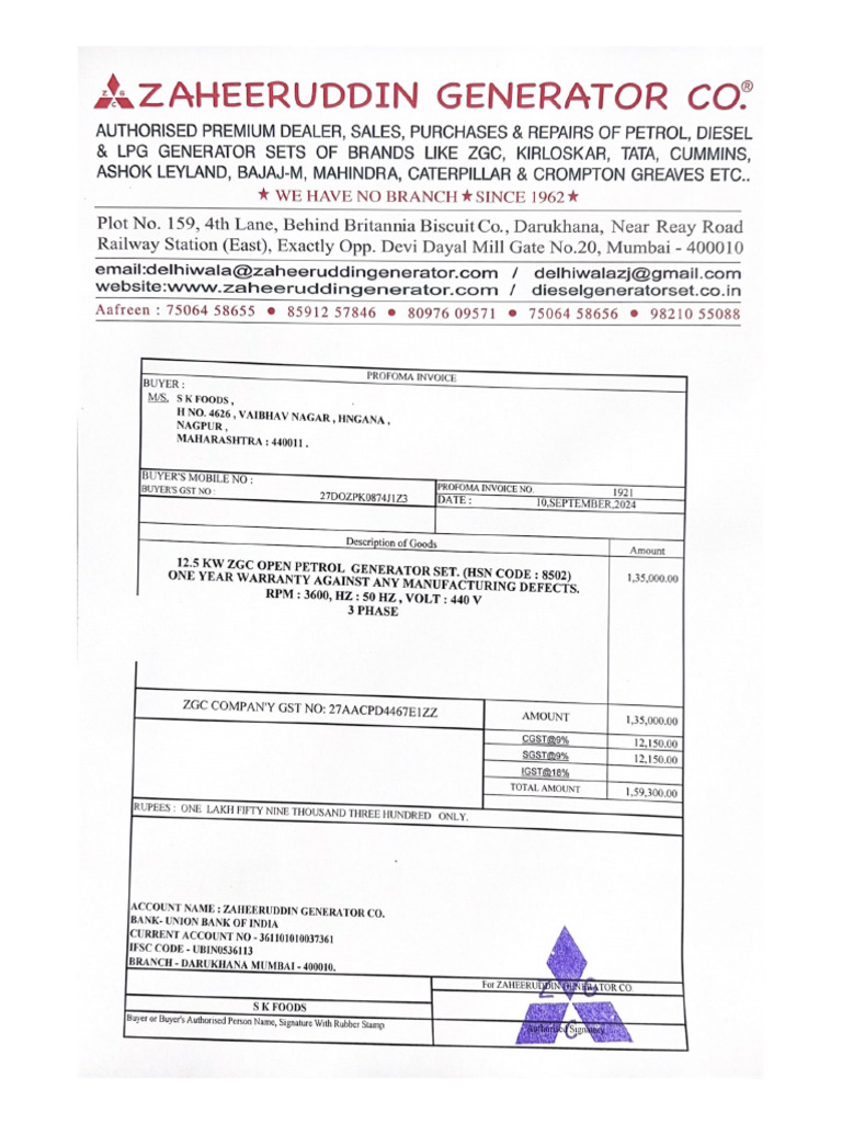 Generator Quotation | PDF