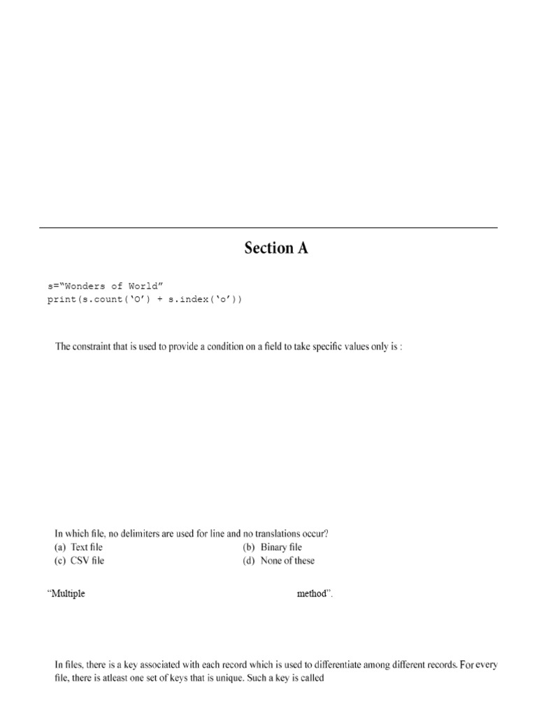 CS Sample Paper-1 QP | PDF | Data Type | Relational Model
