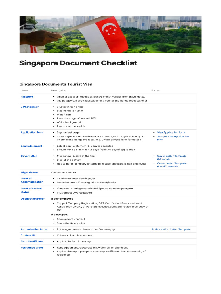 Singapore Document Checklist | PDF | Passport | Government And Personhood