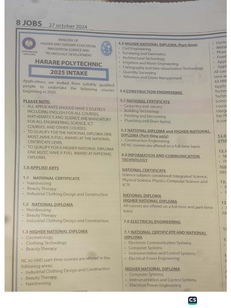 Harare Poly Advert | PDF