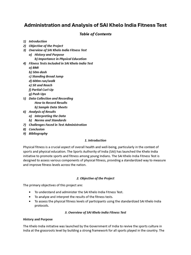 Administration and Analysis of SAI Khelo India Fitness Test | PDF ...