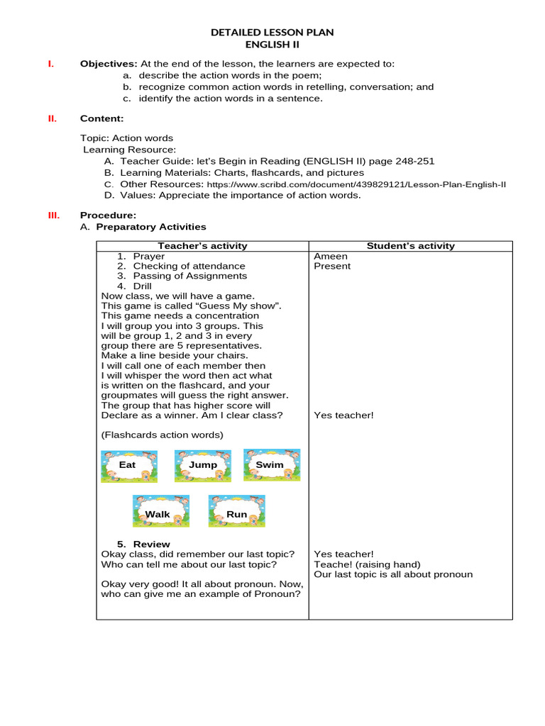 Lesson Plan English II | PDF | Lesson Plan | Learning