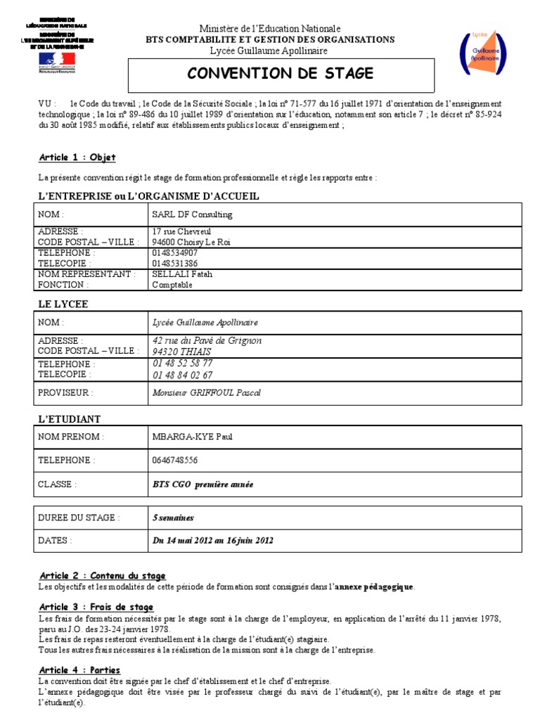 Convention De Stage À Télécharger – AVXVI