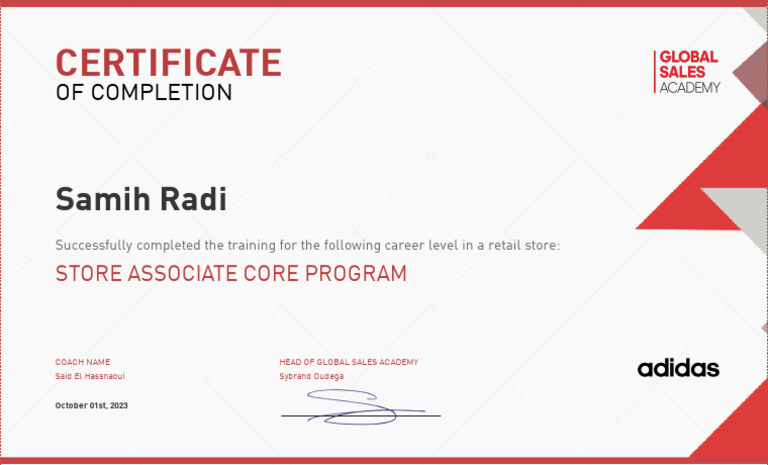 Certificate - Store Associate Core Program - 2023!10!01 | PDF | Business