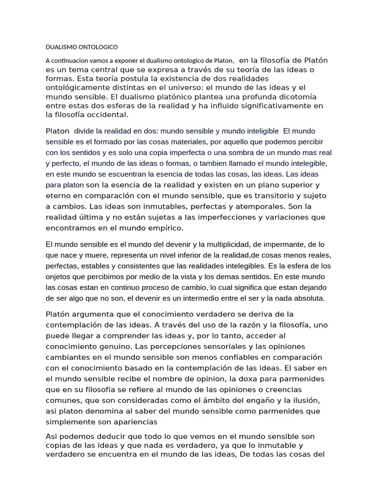 Dualismo Ontologico | PDF | Platón | Realidad