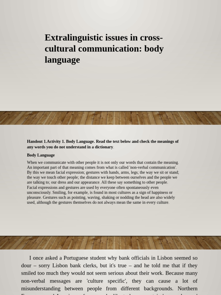 8 Extralinguistic Issues in Cross-Cultural Communication Body Language ...