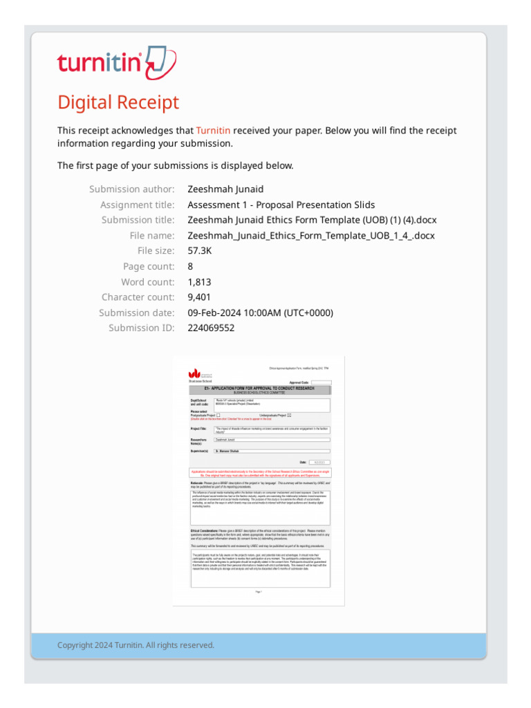 Receipt - Zeeshmah Junaid Ethics Form Template (UOB) | PDF | Law