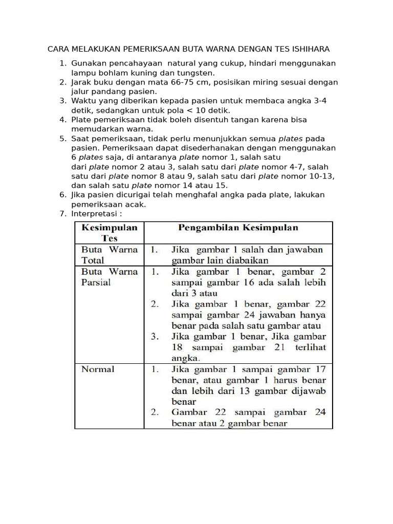 Cara Melakukan Pemeriksaan Buta Warna Dengan Tes Ishihara | PDF