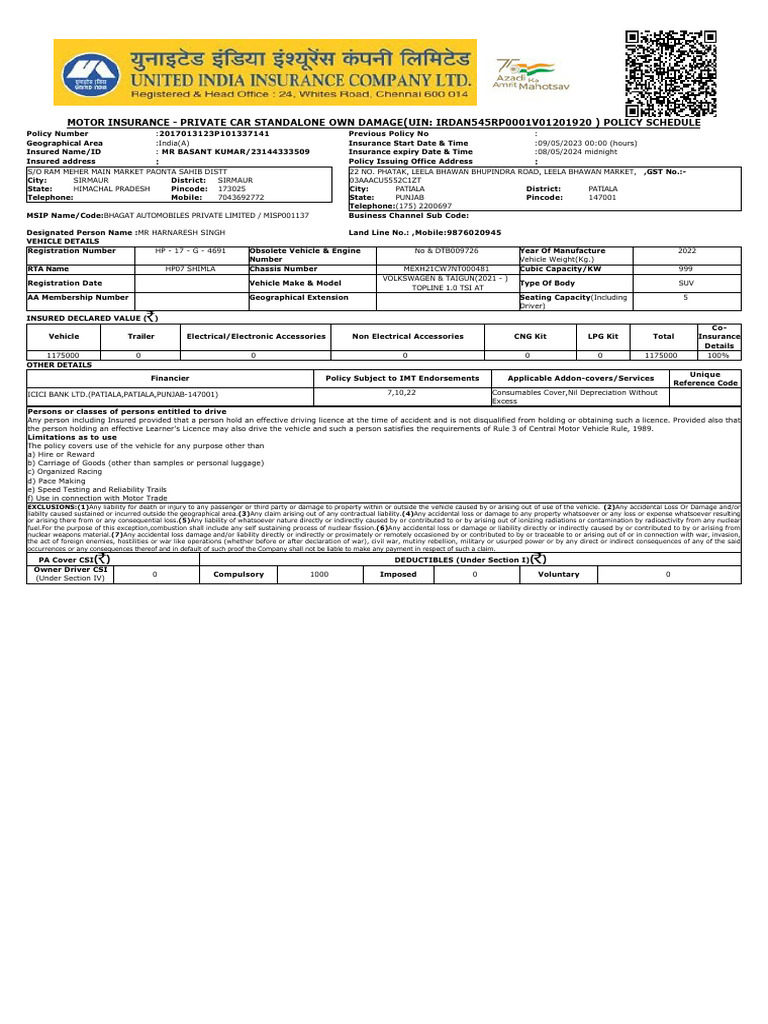 CAR Insurance | PDF | Insurance | Receipt