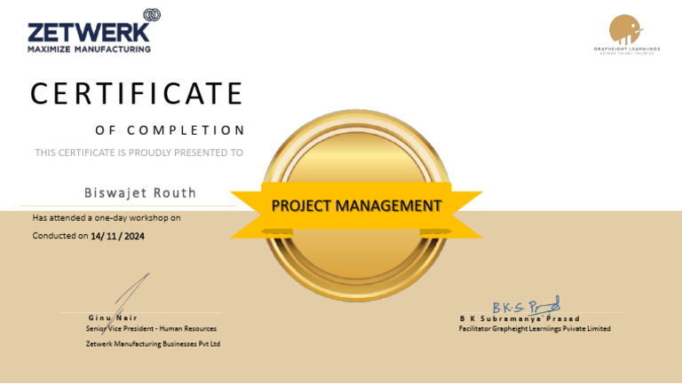 GL - CERTIFICATE-ZETWERK - PM - Biswajet Routh - Version 1.1 | PDF ...