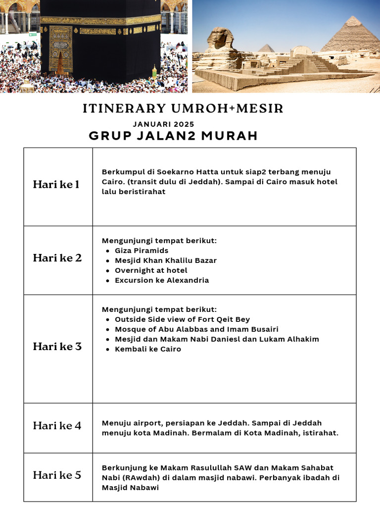 Itinerary Umroh dan Mesir 2025 | PDF | Perjalanan