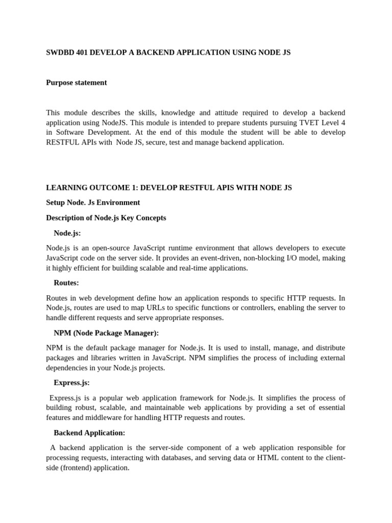 Develop Back End Using Nodejs Outcome 1 fULL | PDF | Databases | Java ...