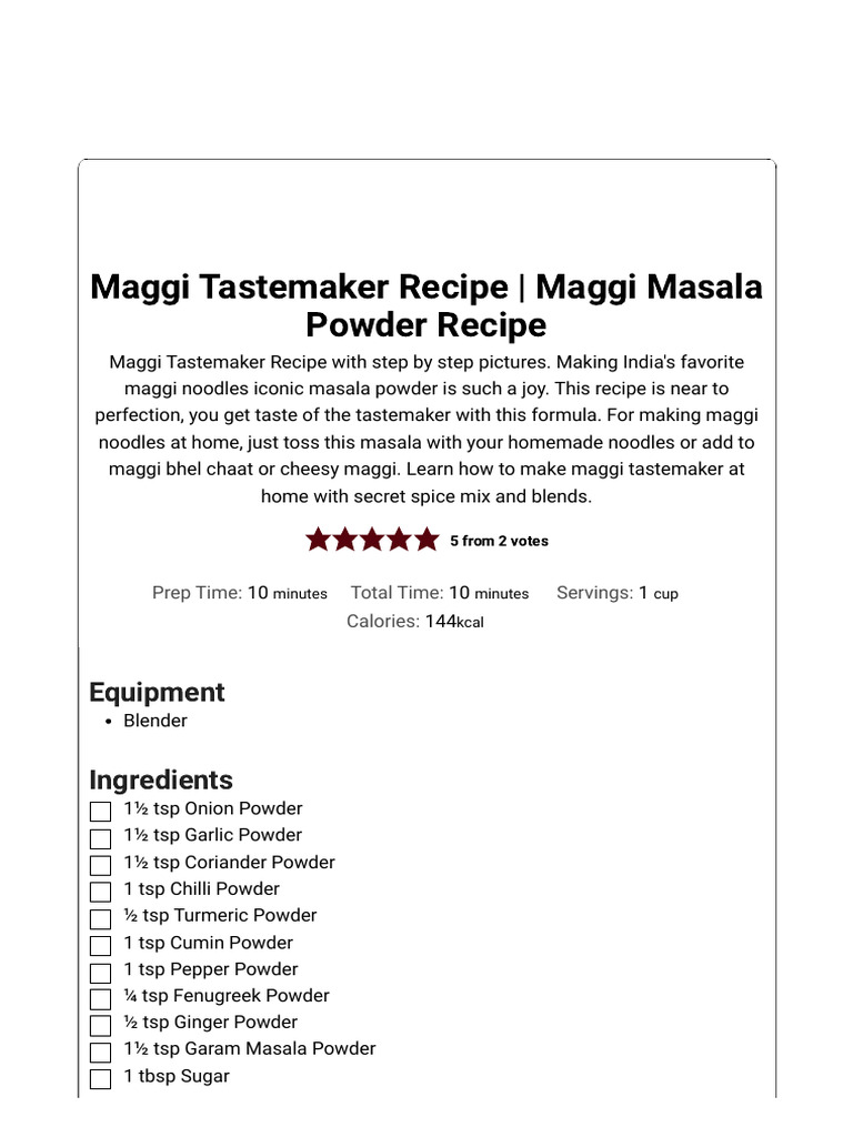 Homemade Maggi Tastemaker Recipe | PDF | Cooking, Food & Wine