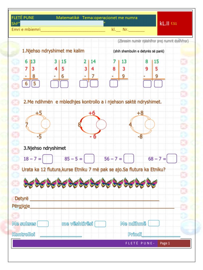 Faqe 51 56 Flete Pune Matematike Temaoperacionet Me Numra KL - II PDF | PDF
