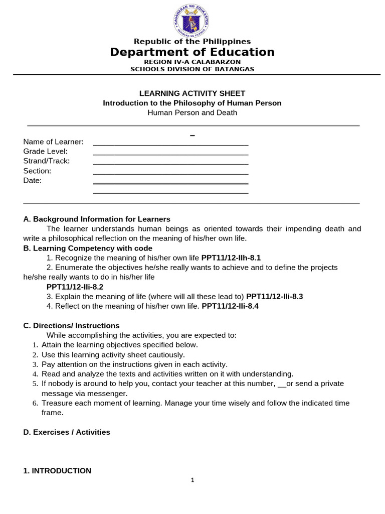 Philo LAS 8 Human and Death PAPER | PDF | Authenticity (Philosophy) | Learning